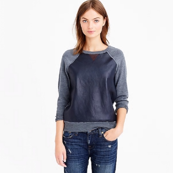 J. Crew | Sweaters | Jcrew Merino Wool Leatherfront Sweatshirt Gray ...